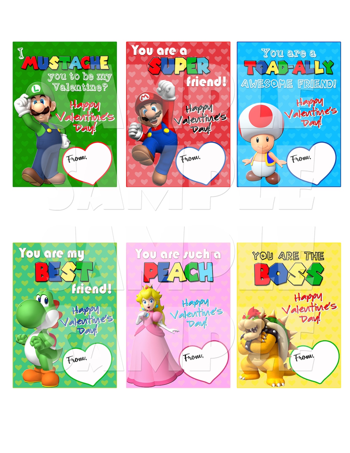 SUPER MARIO VALENTINES - Super Mario Valentine Cards - Mario Cart - Boy ...