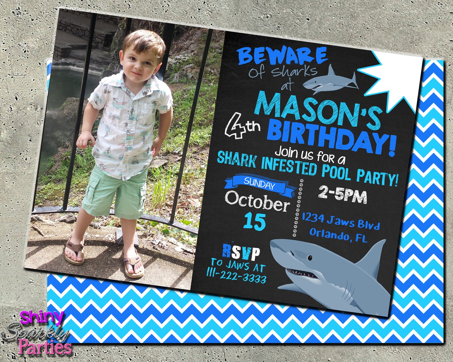 SHARK INVITATION With Custom Picture Shark BIRTHDAY Invite - Etsy
