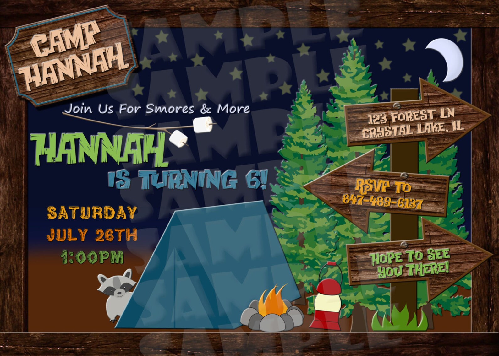 CAMPING BIRTHDAY INVITATION, Camping Birthday Party Invite, Sleepover ...