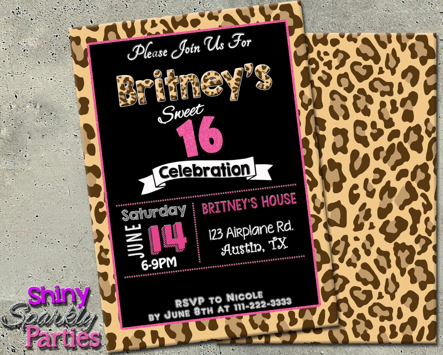 LEOPARD PRINT INVITATION Sweet 16 Birthday Invitation Pink | Etsy