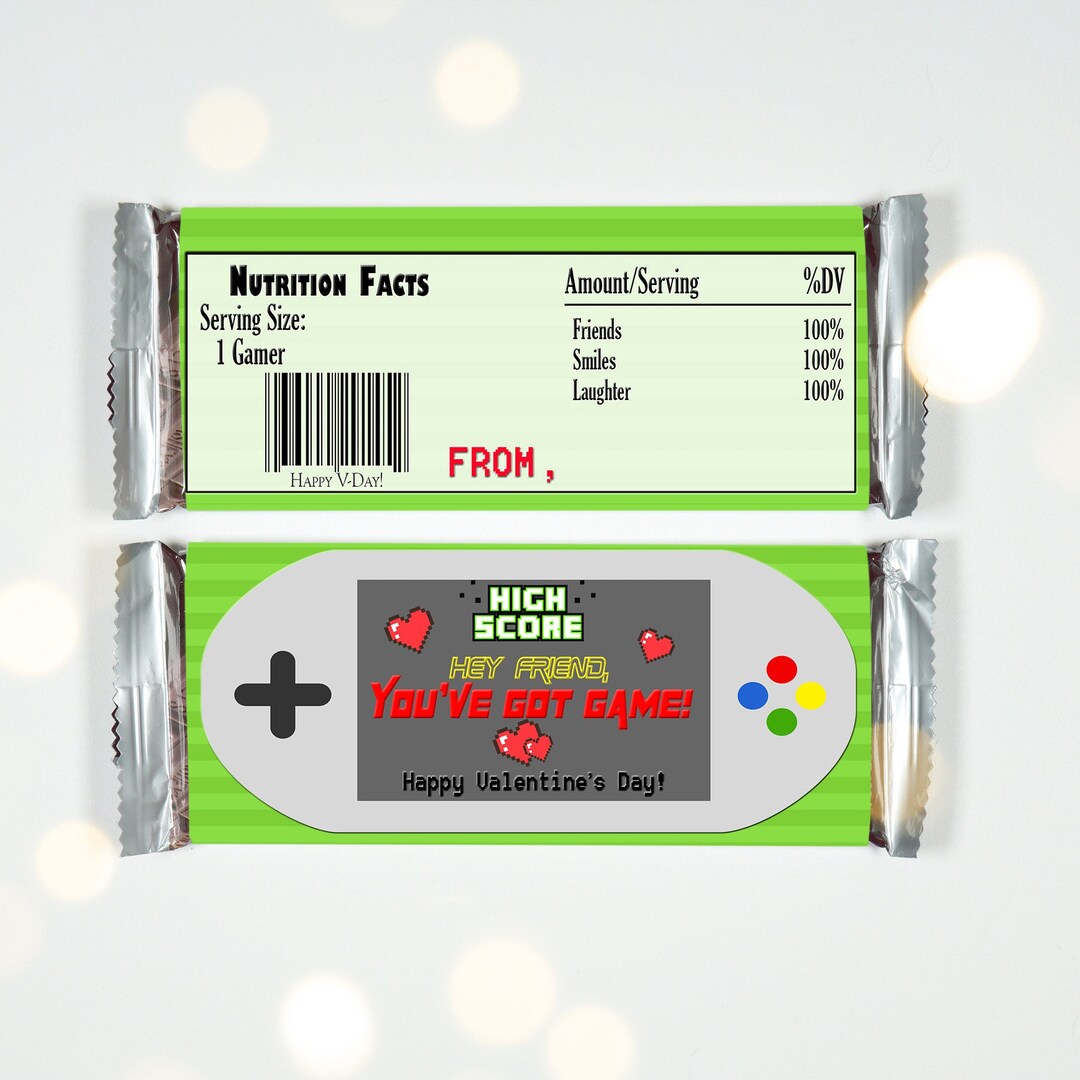 VALENTINE CANDY BAR Wrappers, Gaming Valentine Wrappers, Valentine ...