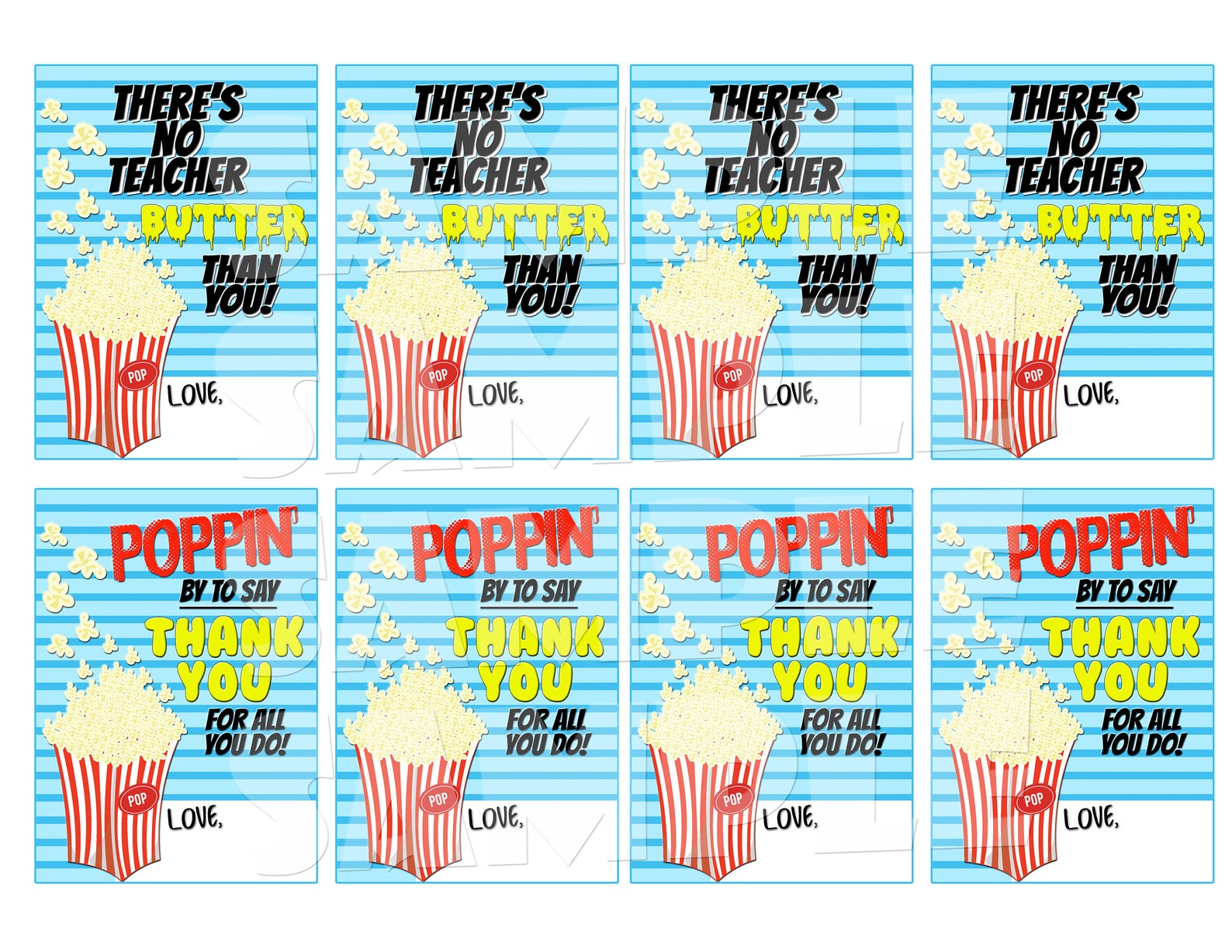Popcorn Teacher Tags Teacher Appreciation Gift Tags Popcorn | Etsy