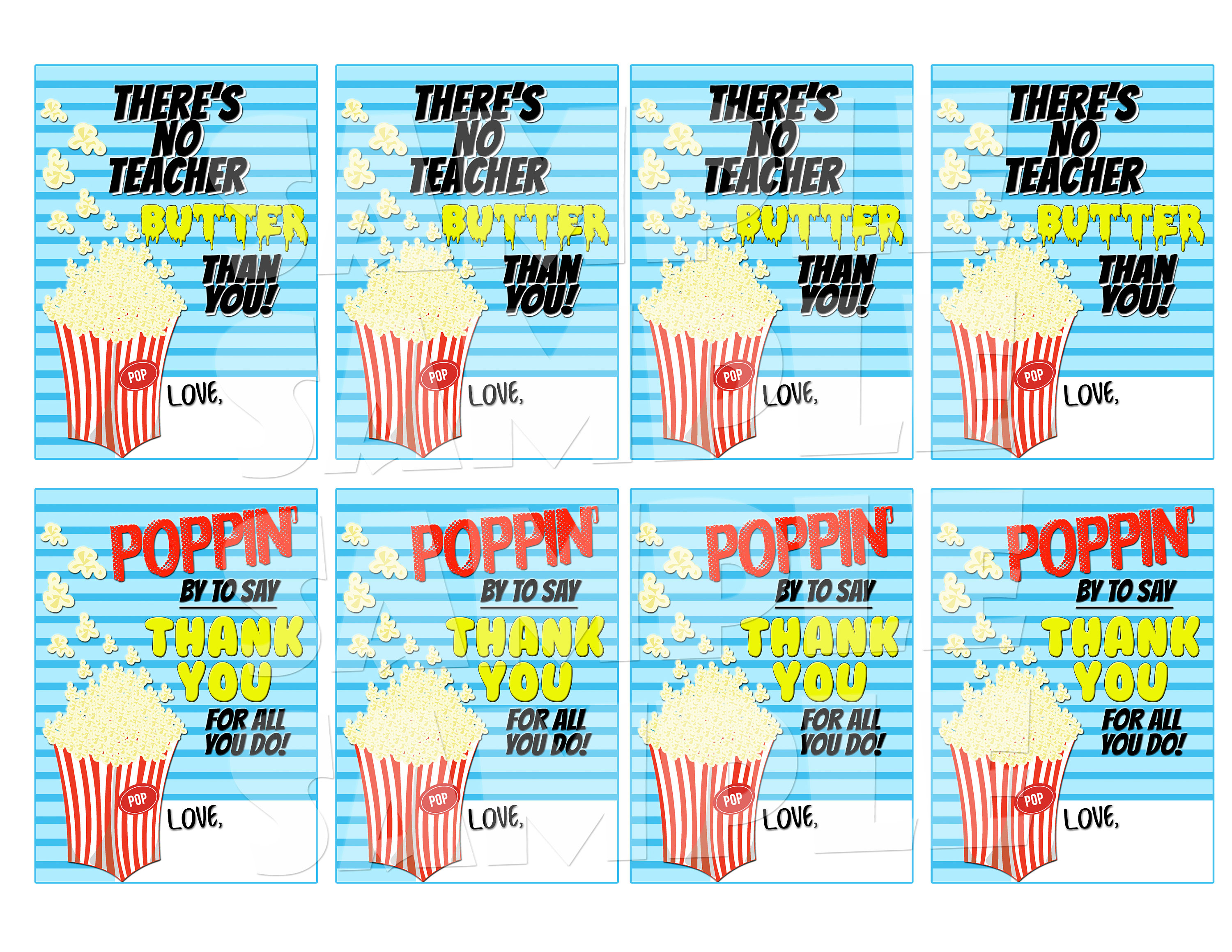 Popcorn Teacher Tags Teacher Appreciation Gift Tags Popcorn - Etsy