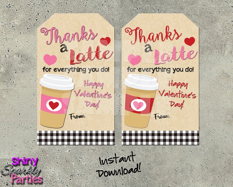 THANKS a LATTE VALENTINE Tags Coffee Valentine's Day | Etsy