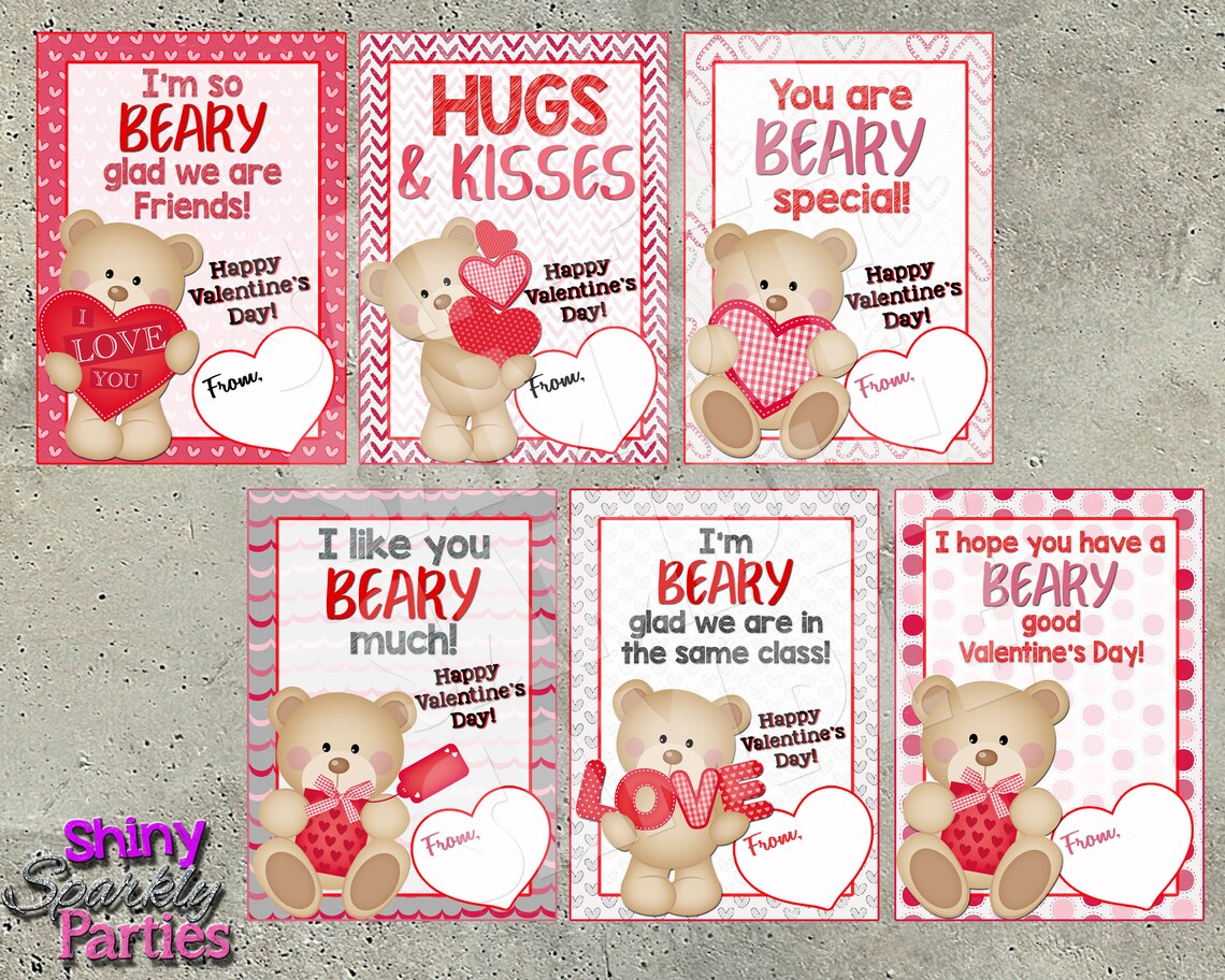 TEDDY BEAR VALENTINE Cards Classroom Valentines Bear | Etsy