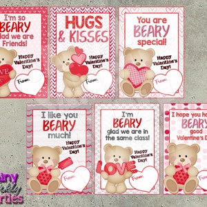 TEDDY BEAR VALENTINE Cards Classroom Valentines, Bear Valentine Card ...