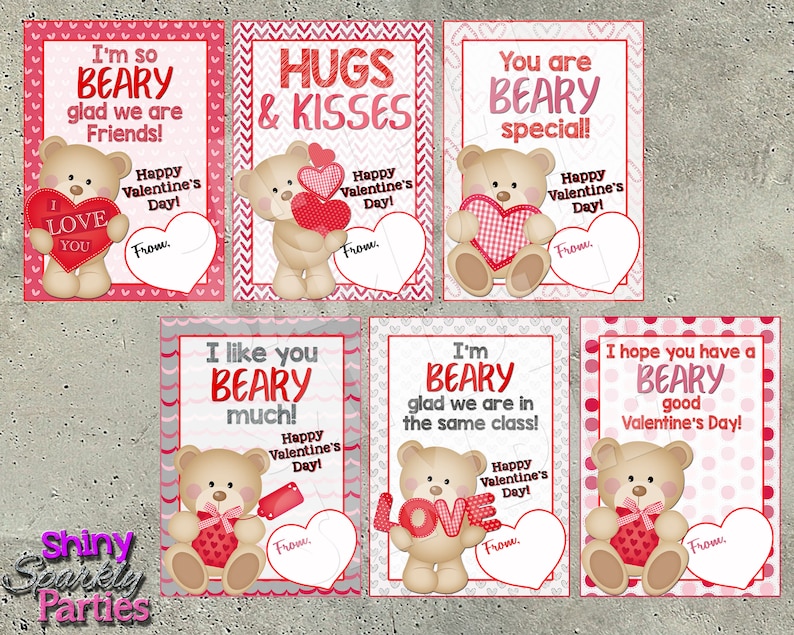 TEDDY BEAR VALENTINE Cards Classroom Valentines Bear - Etsy