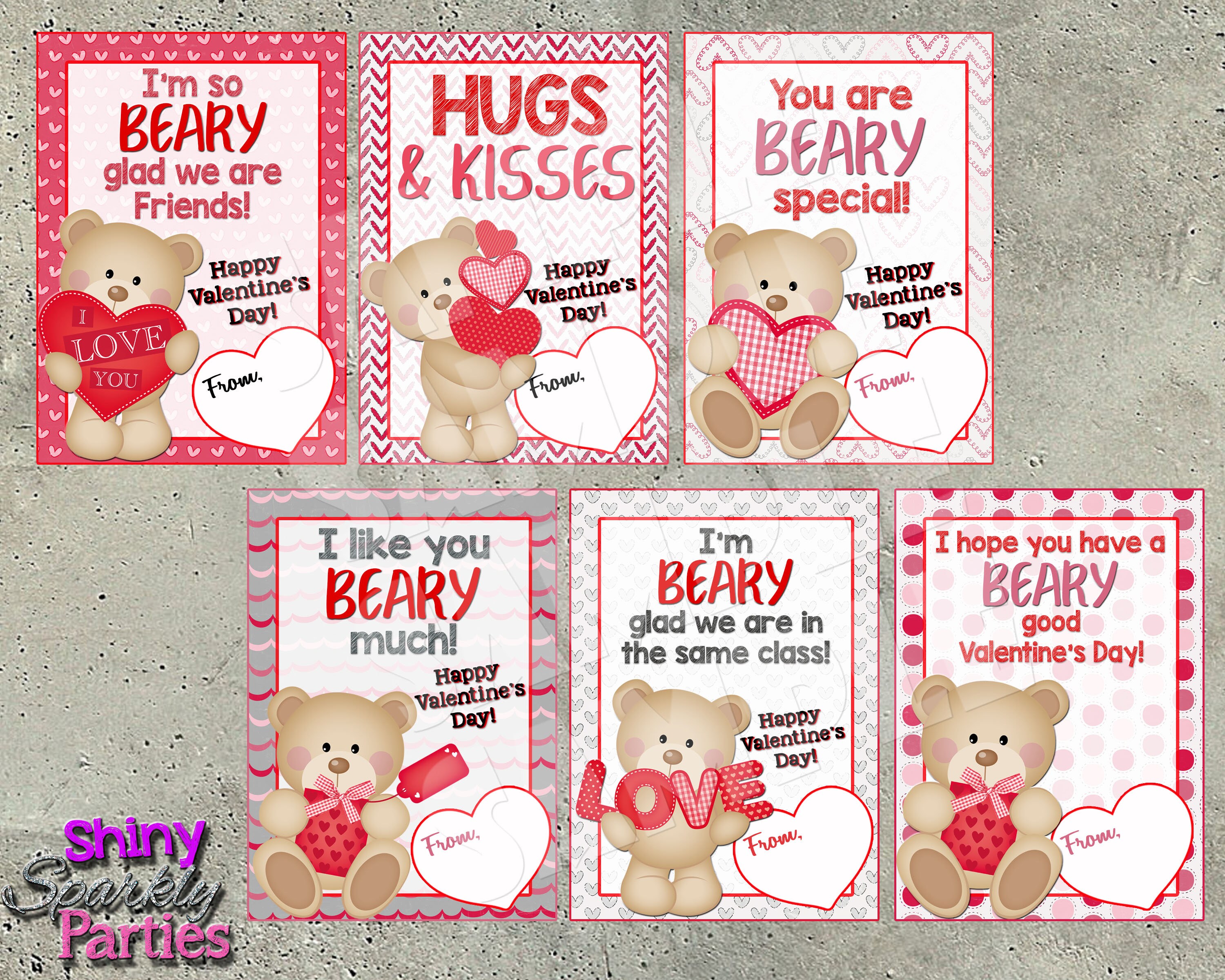 TEDDY BEAR VALENTINE Cards Classroom Valentines Bear | Etsy