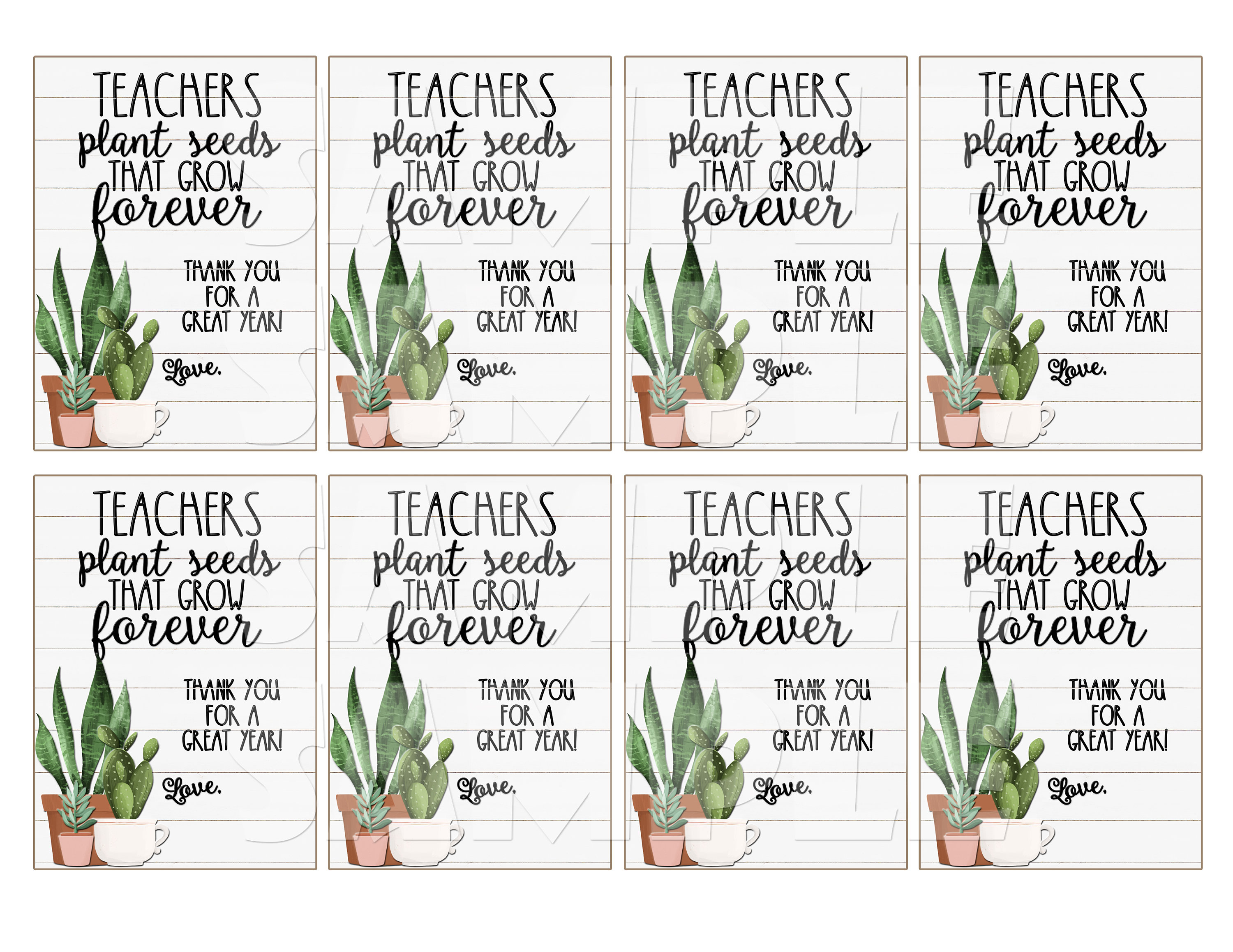 Plant Teacher Tags, Teacher Appreciation Gift Tags, Flower Sign ...