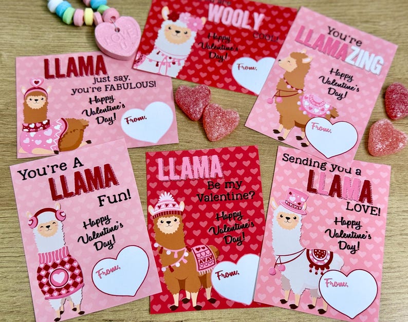 LLAMA VALENTINE CARDS, Valentines for School, Llama Valentines ...