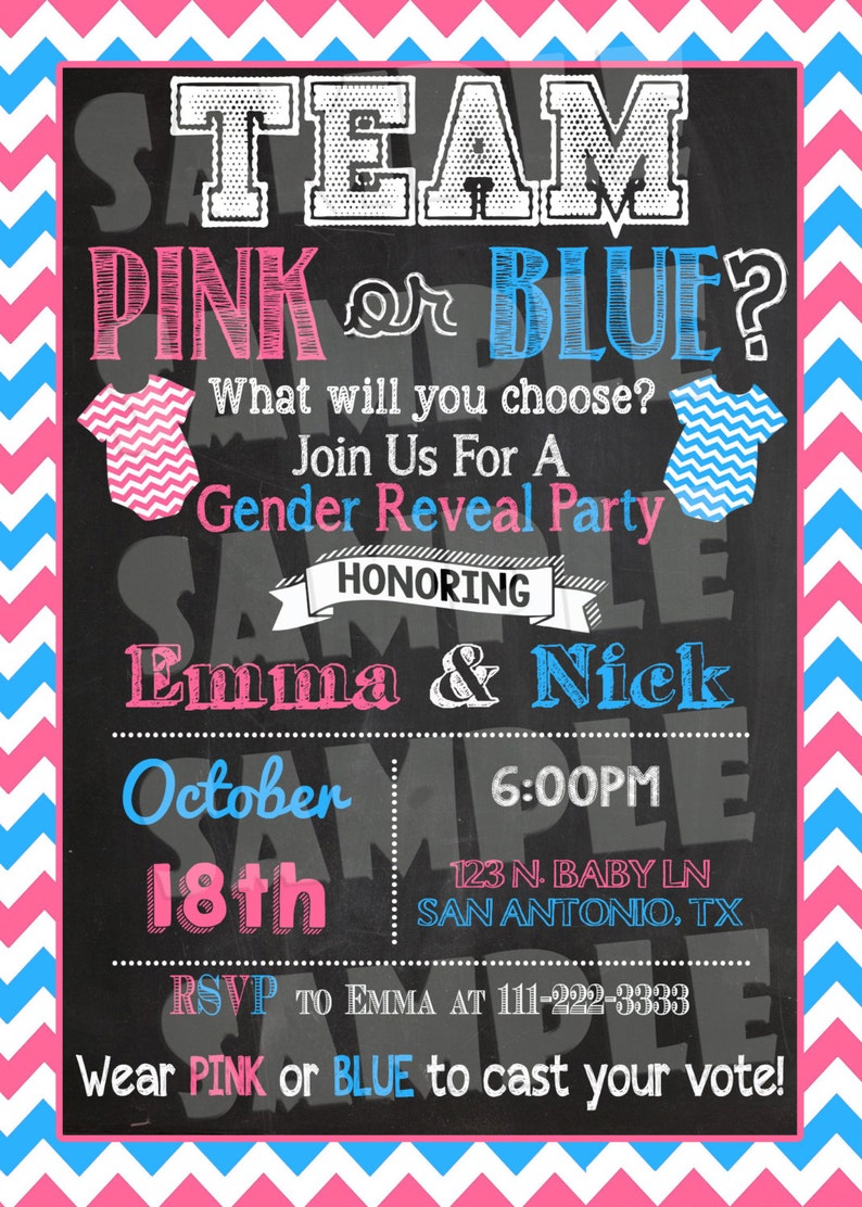 Gender Reveal Invitation Team Pink Or Blue Gender Reveal Etsy Canada