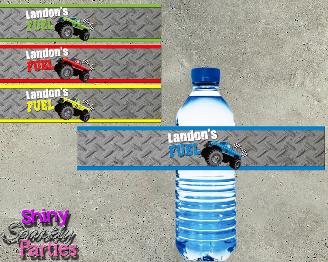 MONSTER TRUCK WATER Bottle Labels Printable, Monster Truck Water Bottle ...