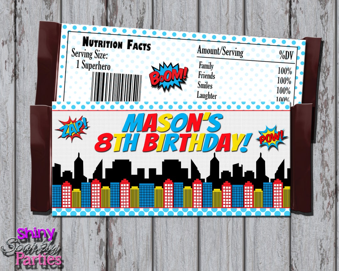 SUPERHERO CANDY Bar WRAPPERS - Superhero Birthday Party - Superhero ...