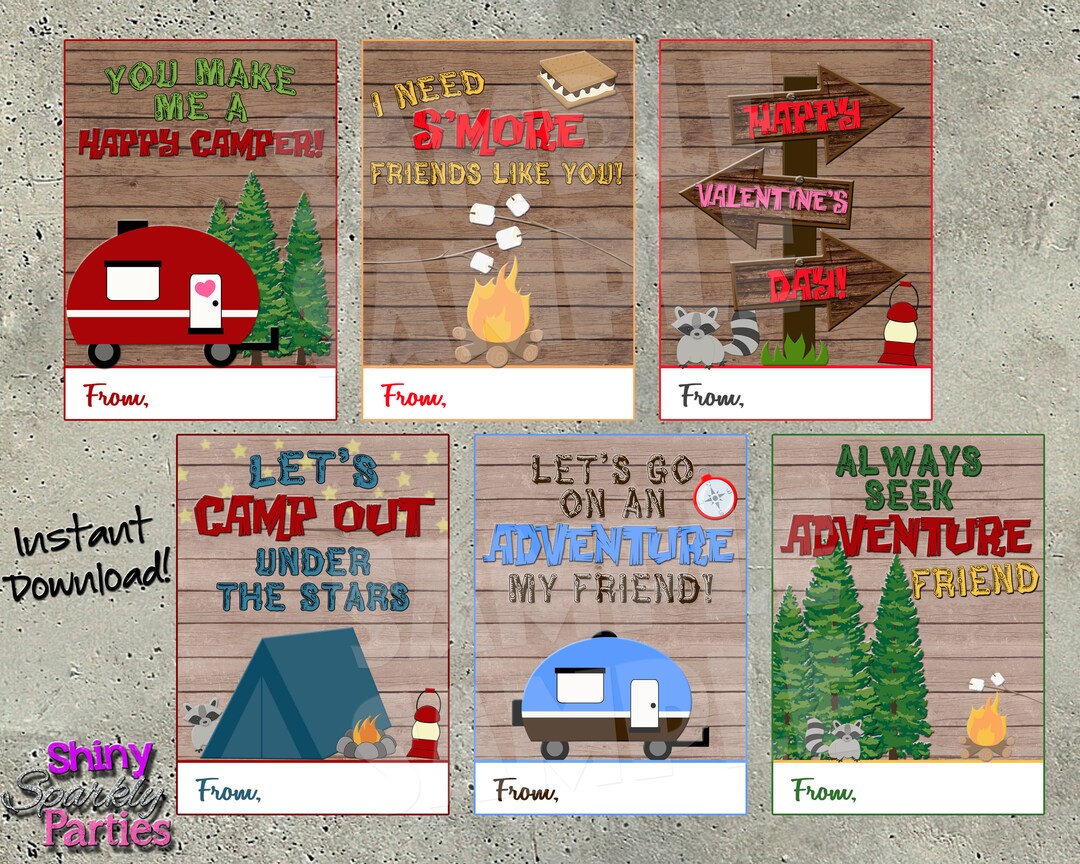 CAMPING VALENTINE CARDS Camping Valentines Happy Camper - Etsy