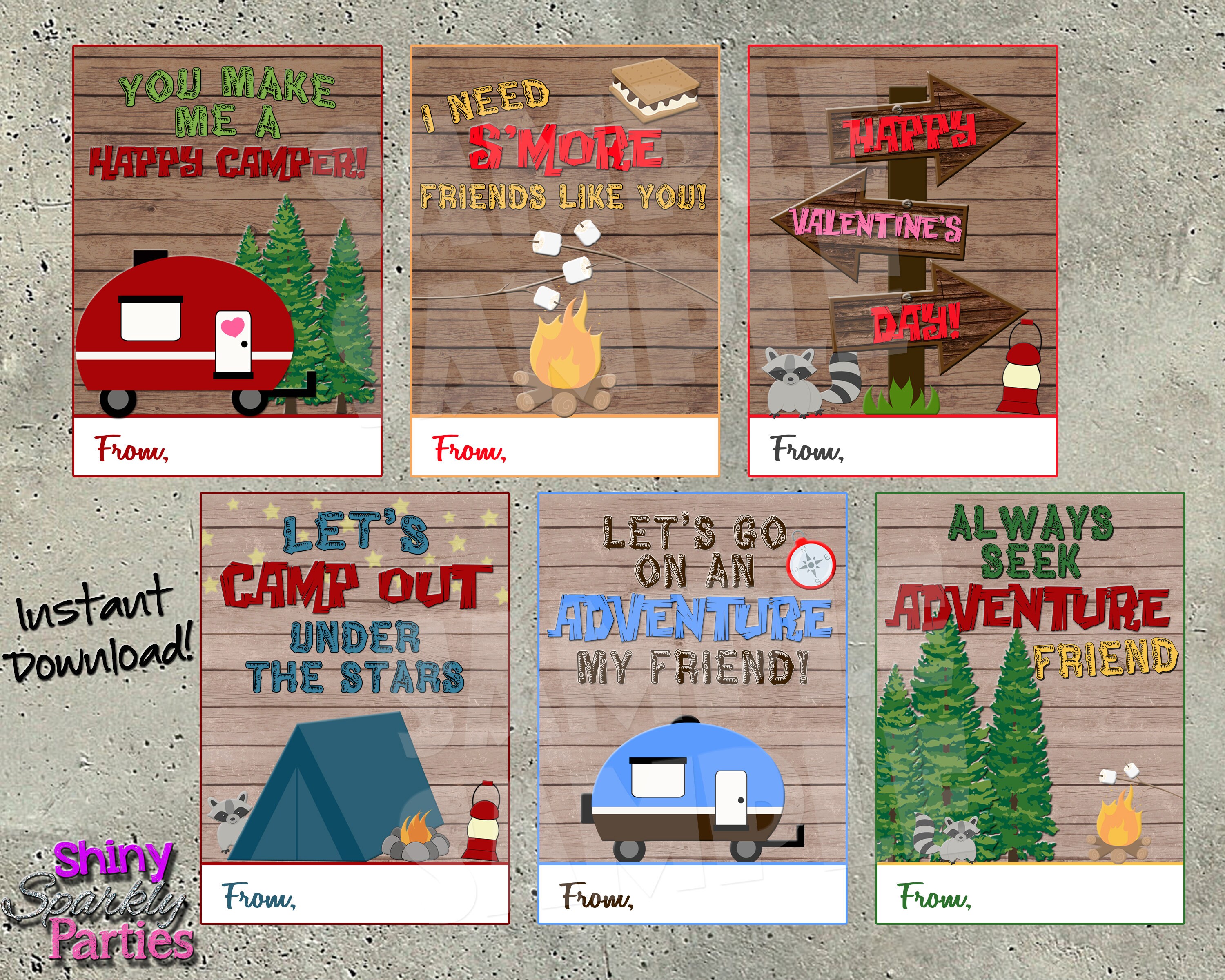 CAMPING VALENTINE CARDS Camping Valentines Happy Camper | Etsy