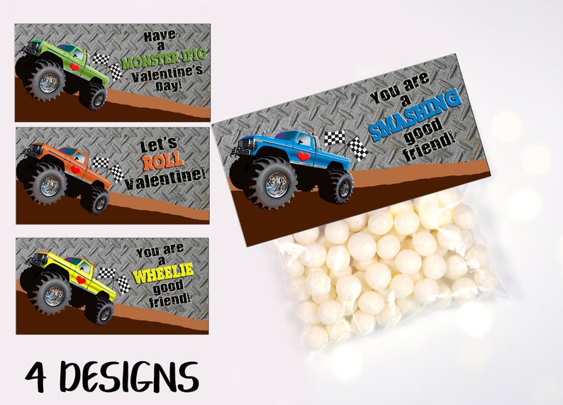 MONSTER TRUCK VALENTINE Bag Toppers, Monster Truck Valentines ...