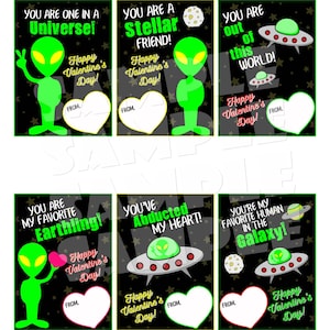 ALIEN VALENTINE Cards - Classroom Valentines, UFO Valentine Card, Kids ...