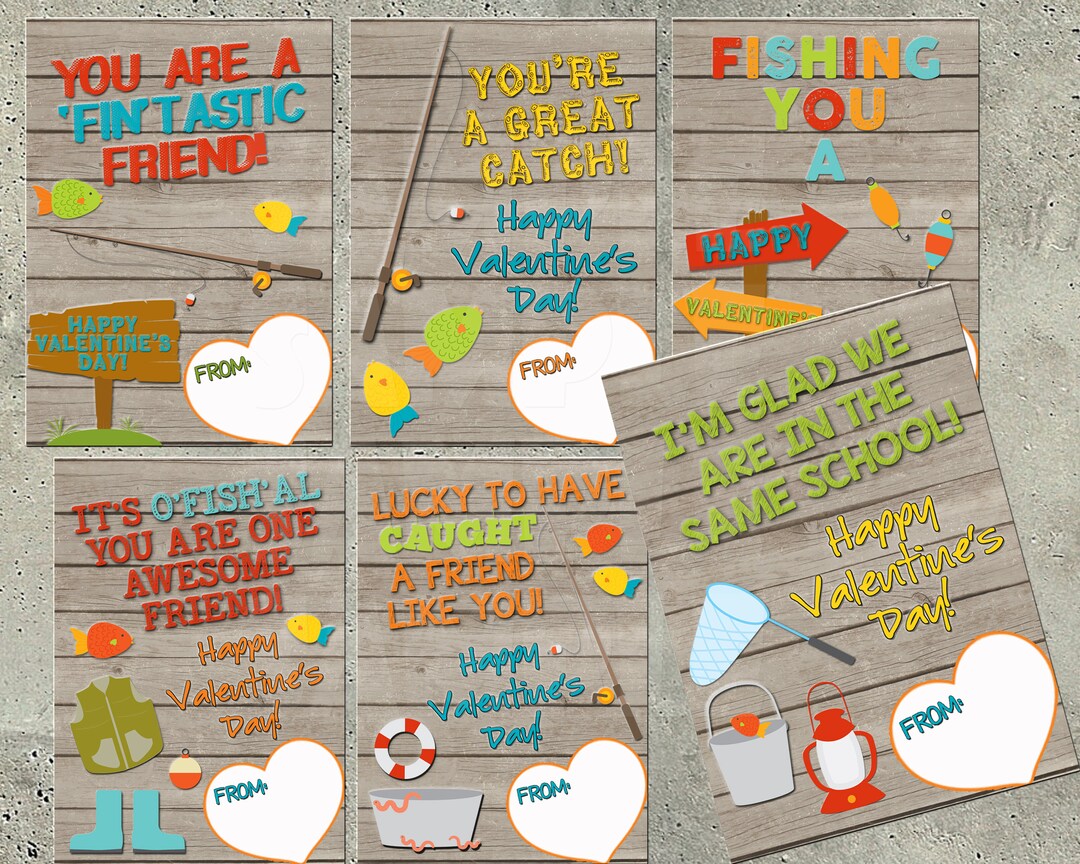FISHING VALENTINES Fishing Themed VALENTINE Cards Fisherman Boy's ...