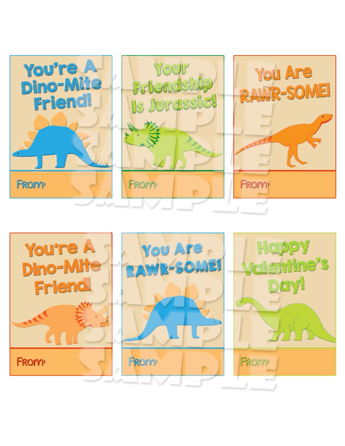 DINOSAUR VALENTINES Valentine Cards for School Classroom | Etsy