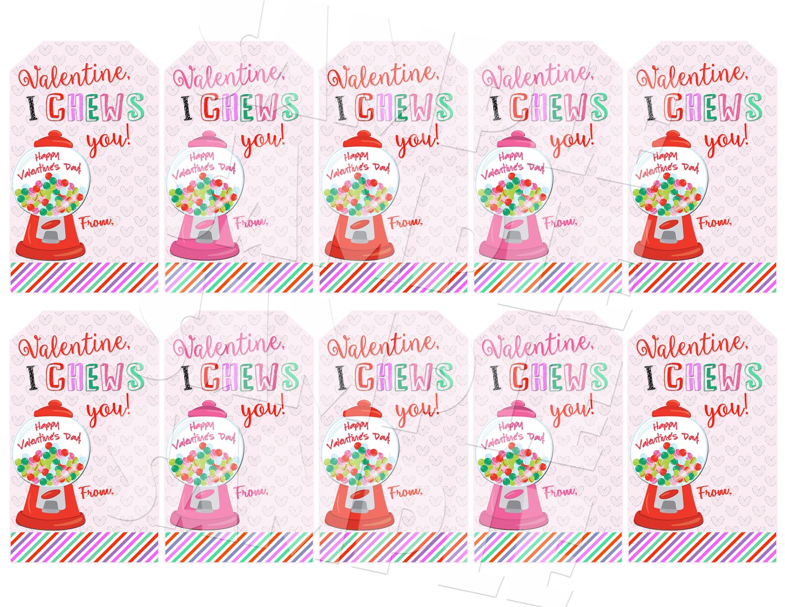 BUBBLE GUM VALENTINE Tags I Chews You Valentine's Day - Etsy