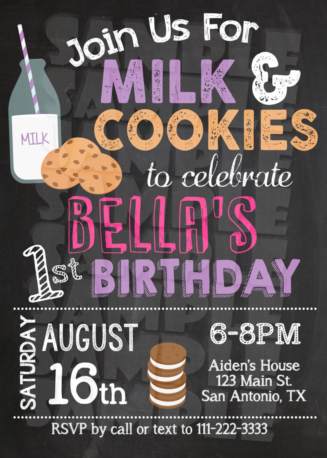 MILK and COOKIES INVITATION, "milk and Cookies" Birthday, First ...