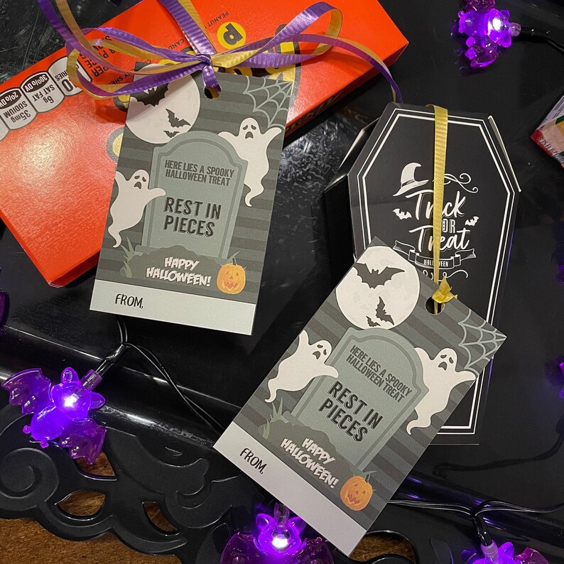 Rest in Pieces Halloween Gift Tags, Tombstone Halloween Tags, Treat Bag ...