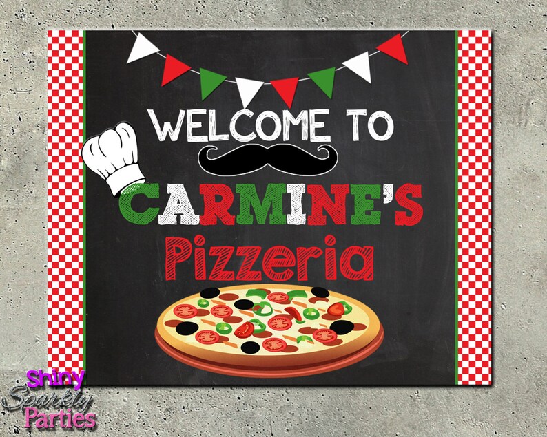 Pizza Party Printable Sign, Pizza Birthday Welcome Sign, Chalkboard ...