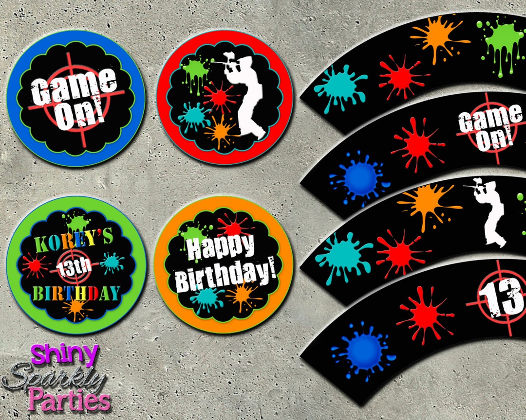 PAINTBALL CUPCAKE TOPPERS and Cupcake Wrappers Paintball Party ...