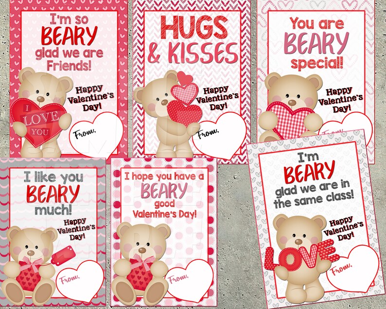 TEDDY BEAR VALENTINE Cards - Classroom Valentines, Bear Valentine Card ...