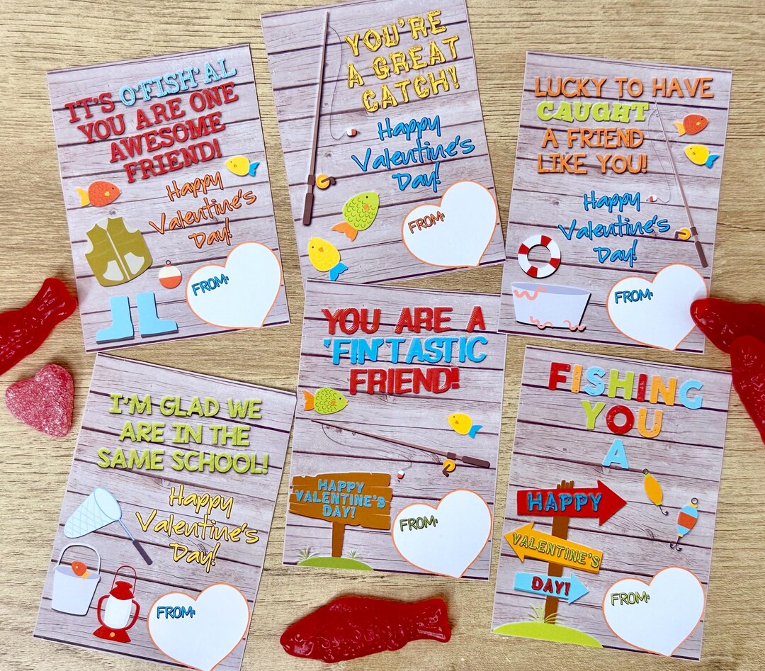 FISHING VALENTINES - Fishing Themed VALENTINE Cards - Fisherman - Boy's ...