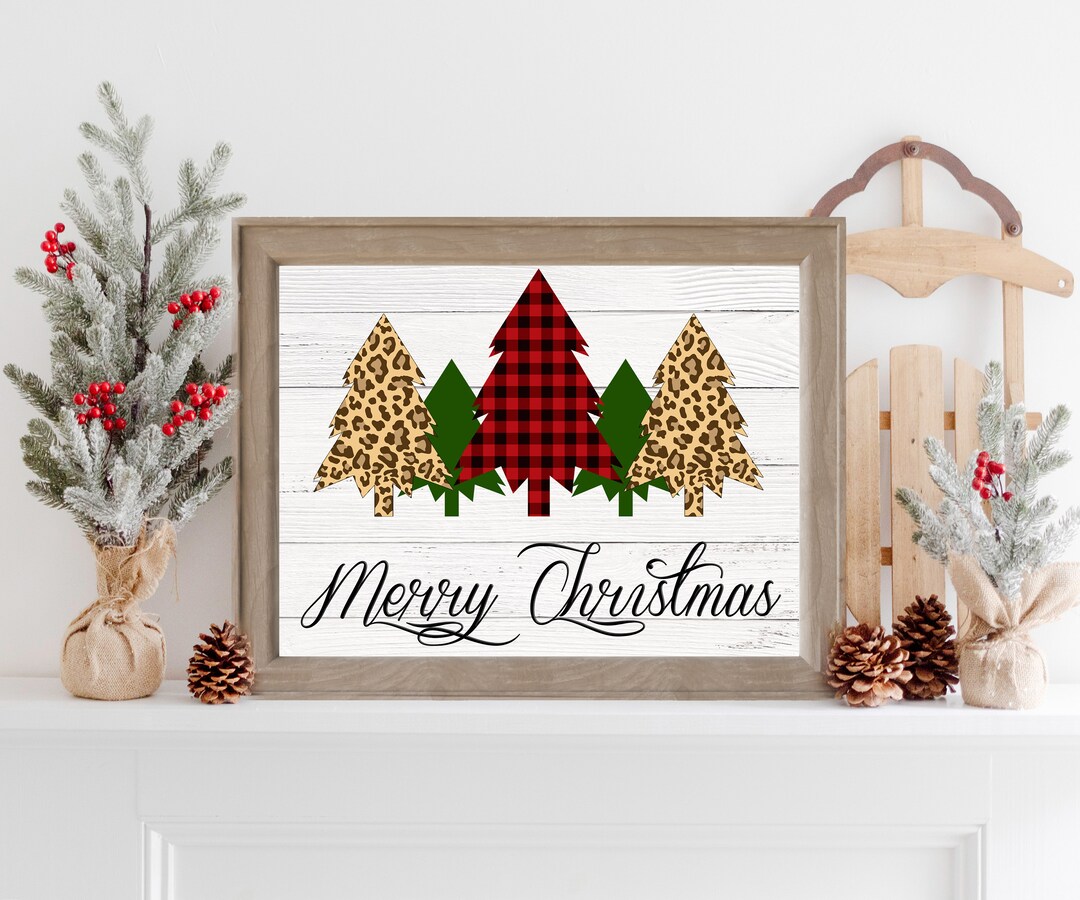 PRINTABLE CHRISTMAS Wall ART, Leopard Christmas Trees, Christmas Sign ...