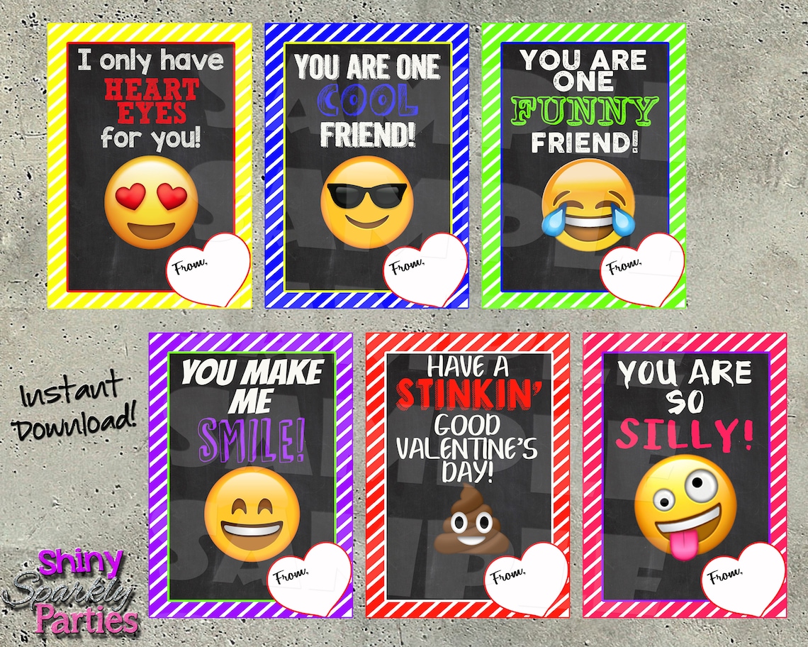 EMOJI VALENTINES Emoji Valentine Cards Valentine's Day | Etsy