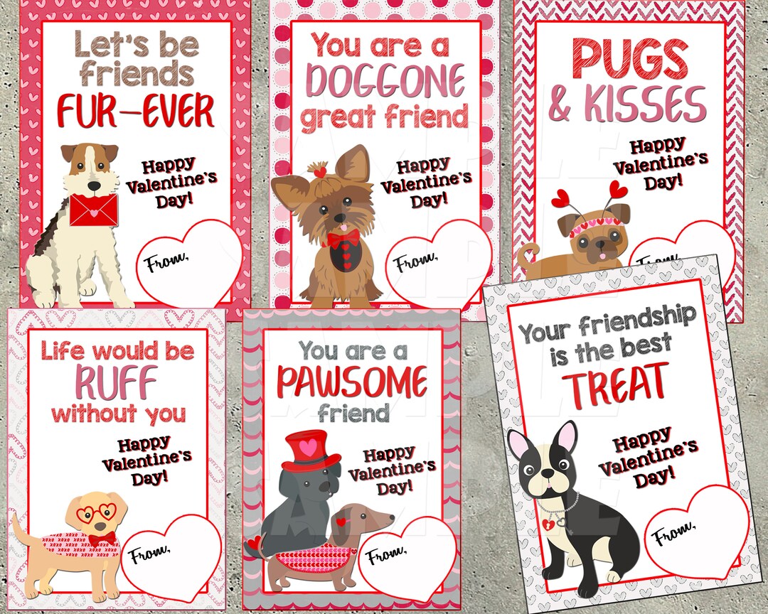 DOG VALENTINE CARDS Classroom Valentines, Puppy Valentine Card, Animal ...