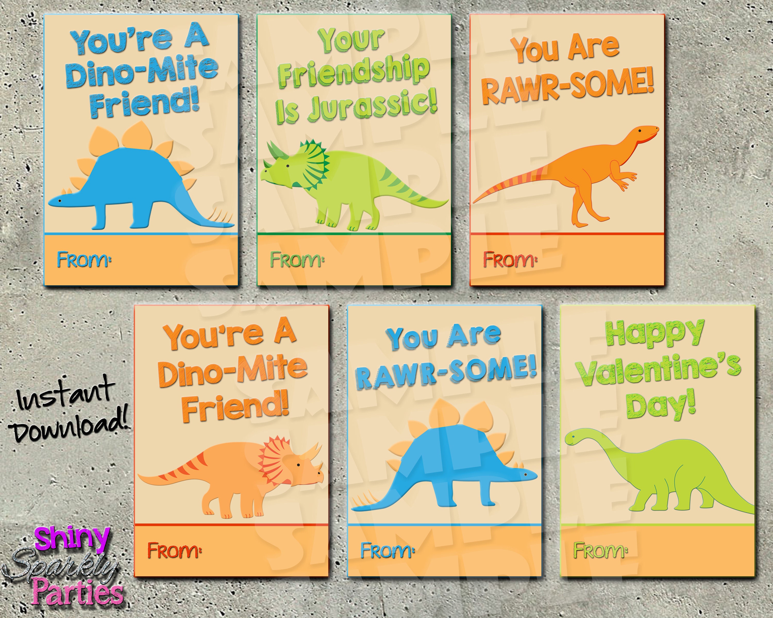 DINOSAUR VALENTINES Valentine Cards for School Classroom | Etsy