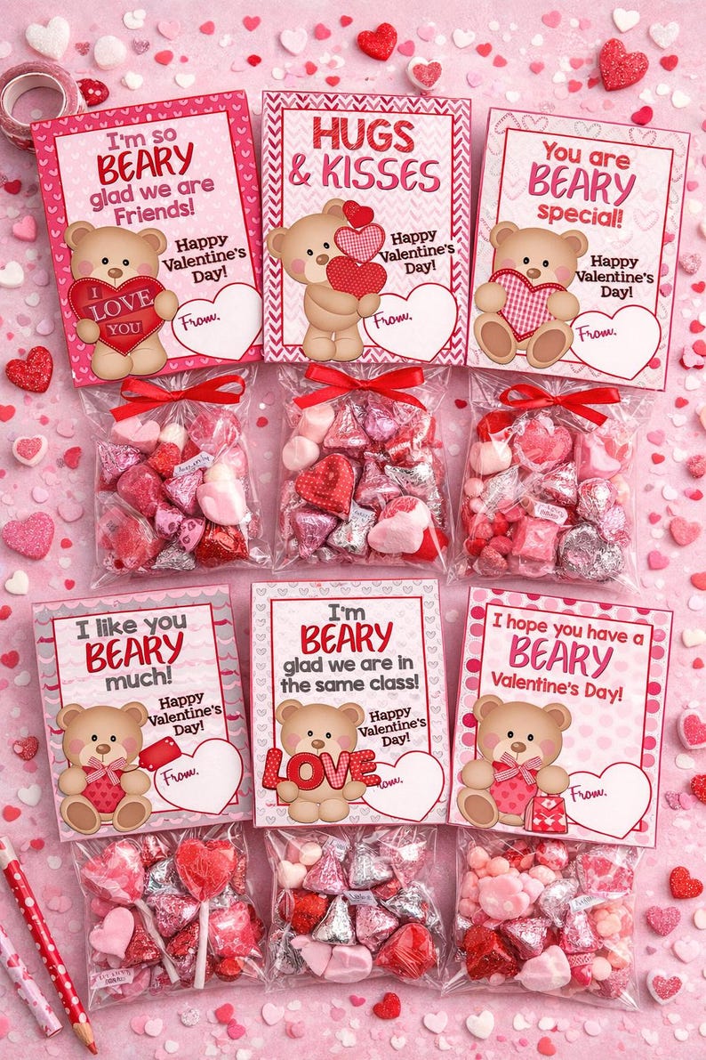 TEDDY BEAR VALENTINE Cards - Classroom Valentines, Bear Valentine Card ...
