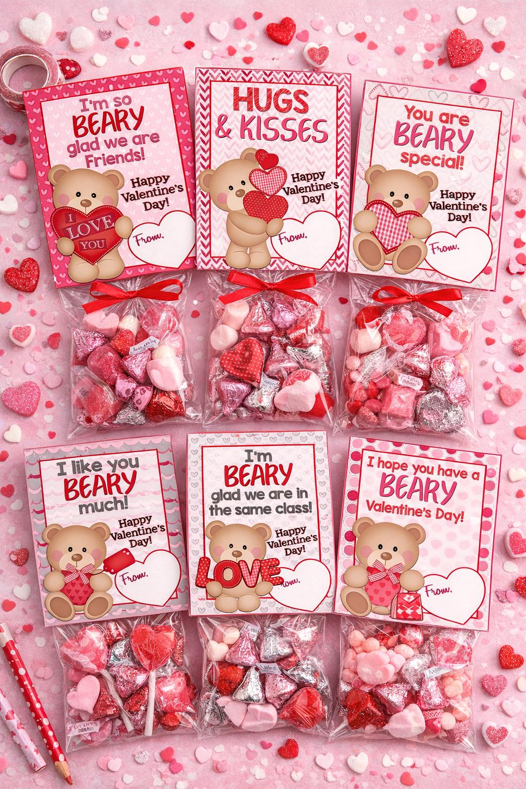 TEDDY BEAR VALENTINE Cards - Classroom Valentines, Bear Valentine Card ...