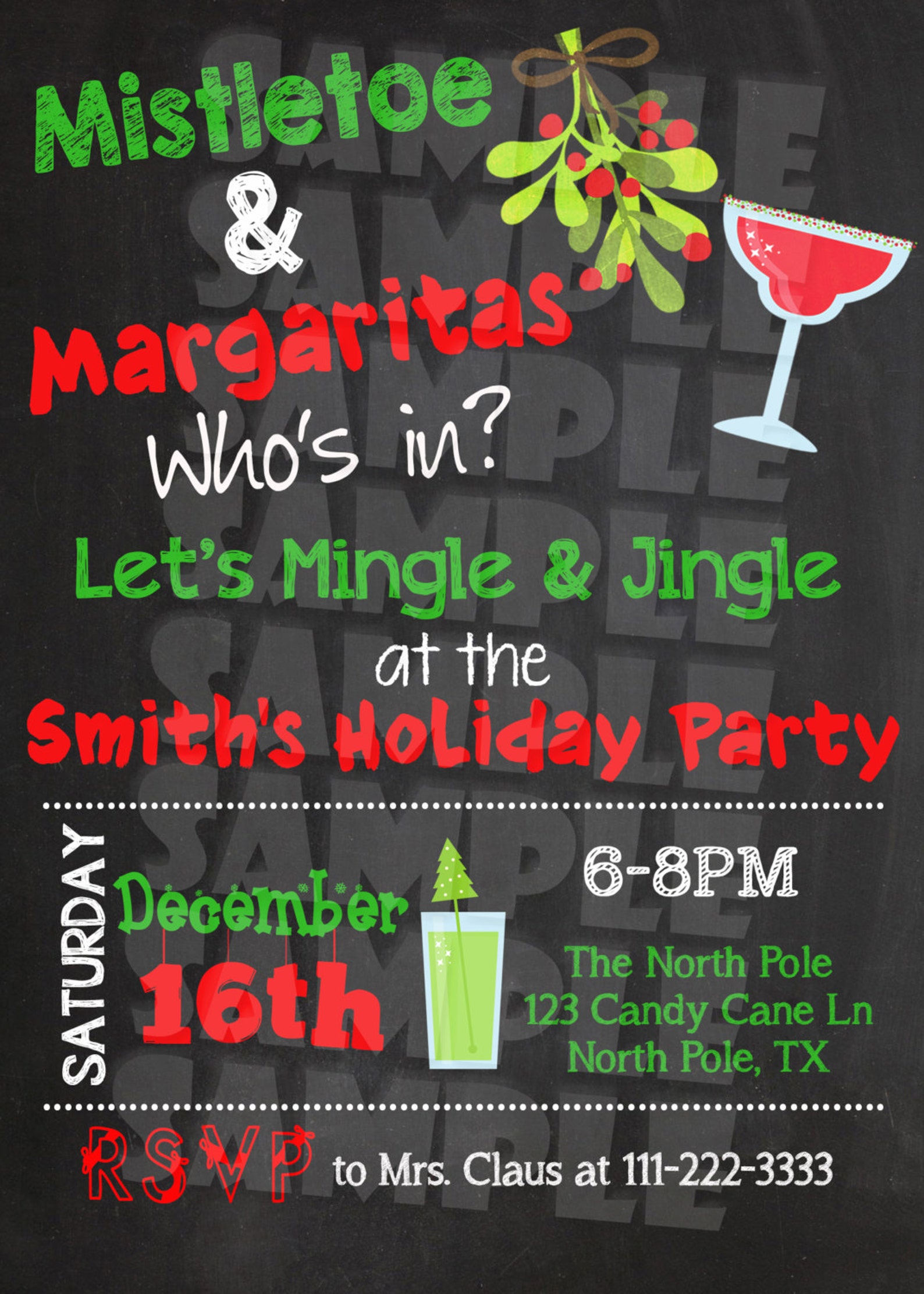 CHRISTMAS PARTY INVITATION - Mistletoe & Margaritas Invite - Holiday ...