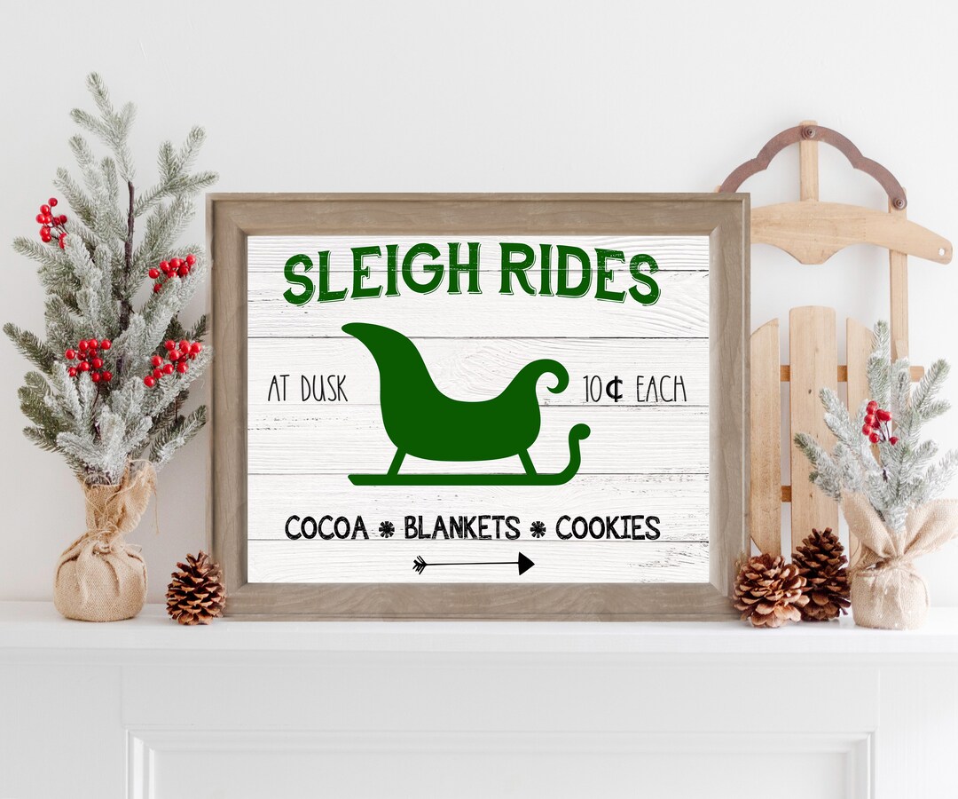 SLEIGH RIDES PRINTABLE Sign, Christmas Wall Art, Rustic Christmas ...