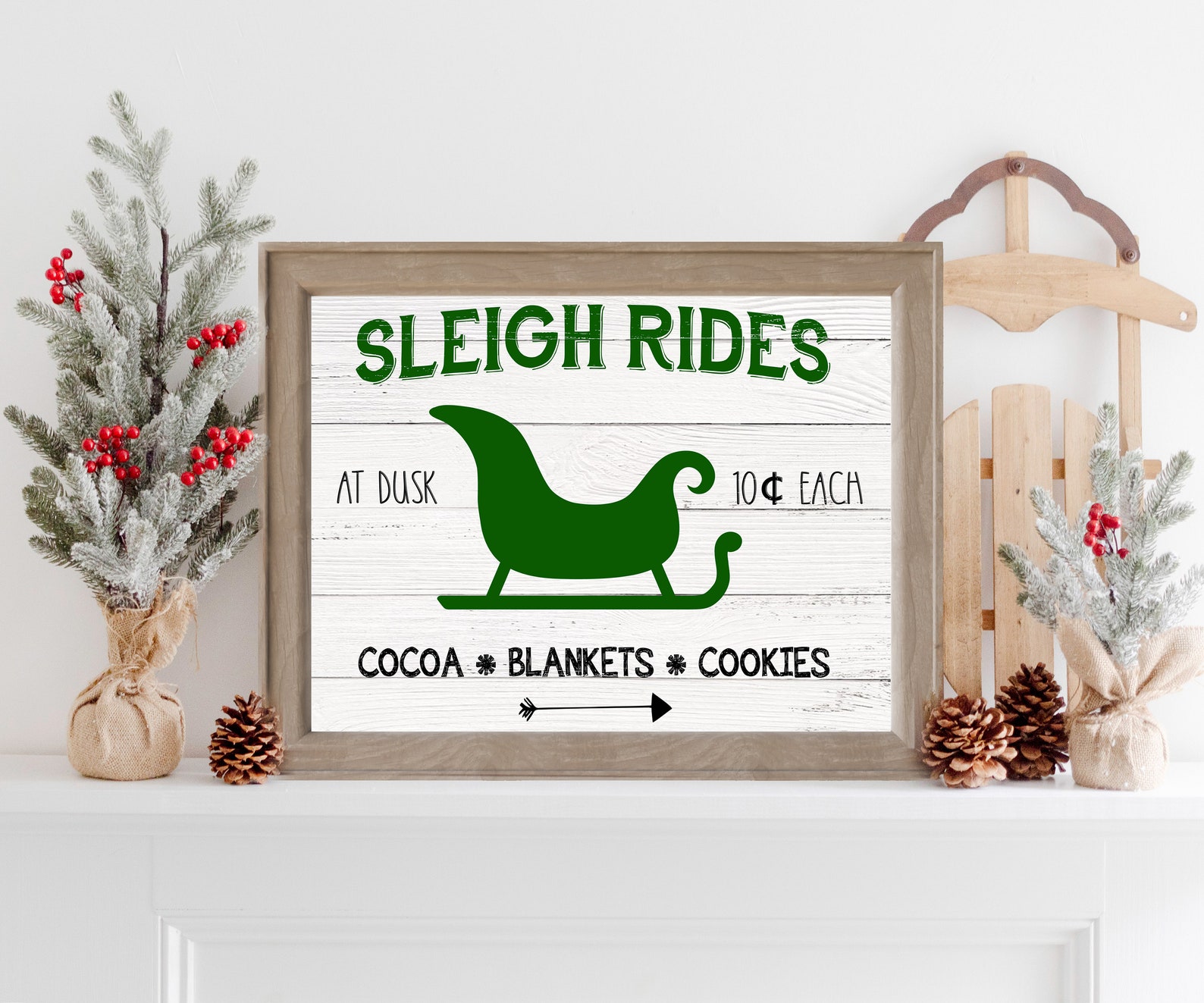SLEIGH RIDES PRINTABLE Sign Christmas Wall Art Rustic | Etsy