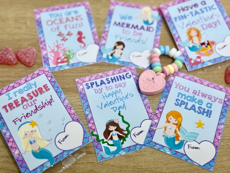 MERMAID VALENTINE CARDS, Valentines for Girls, School Valentines ...