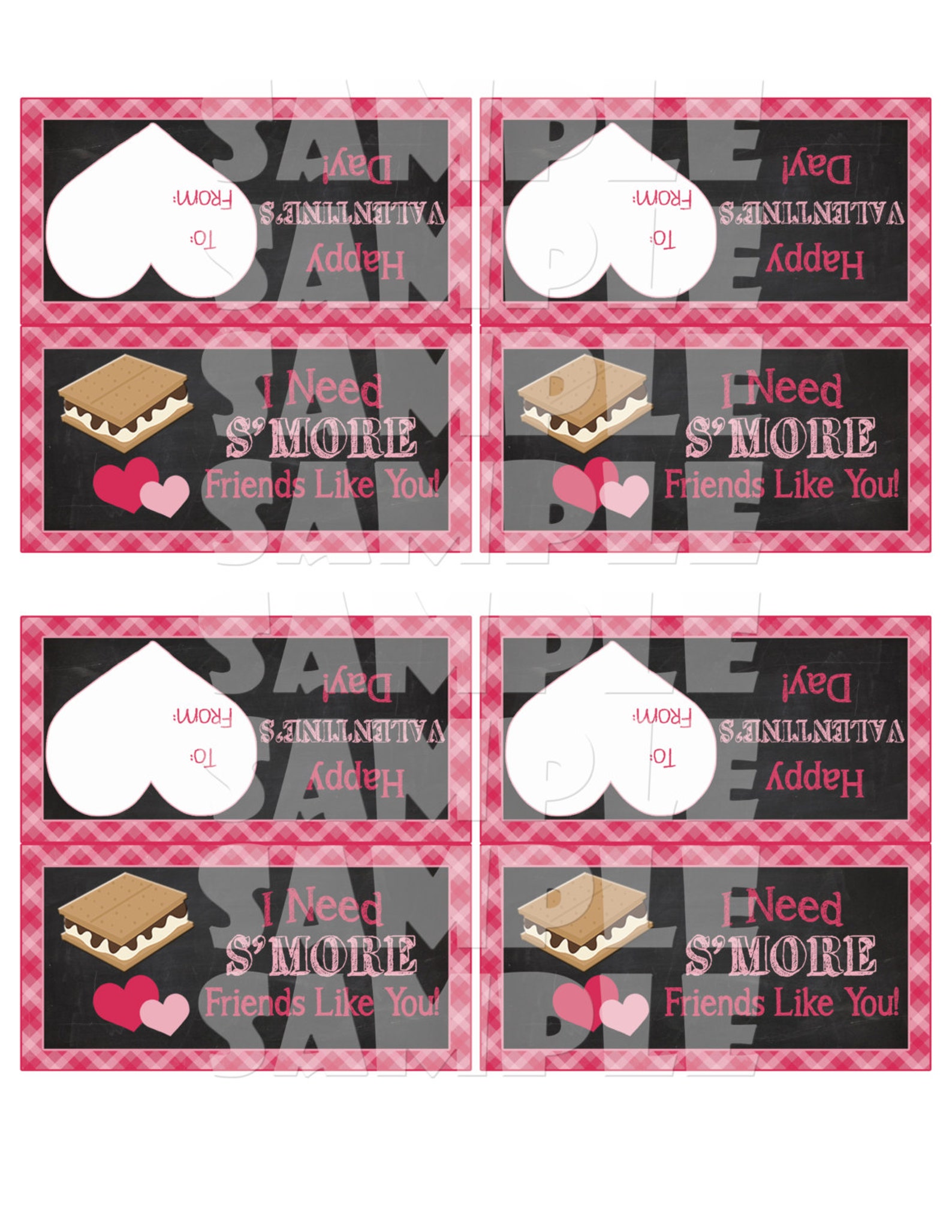 VALENTINE TREAT Bag TOPPERS S'more Valentine Cards | Etsy