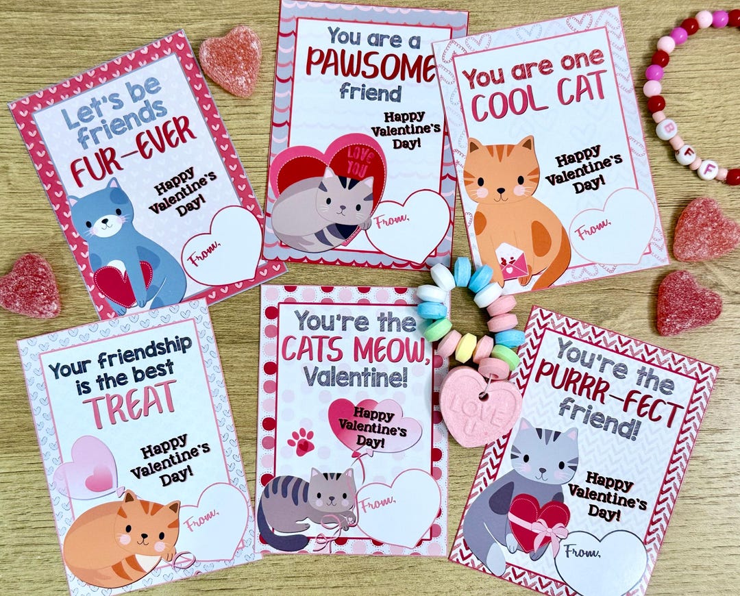 CAT VALENTINE CARDS - Classroom Valentines, Kitten Valentine Card ...