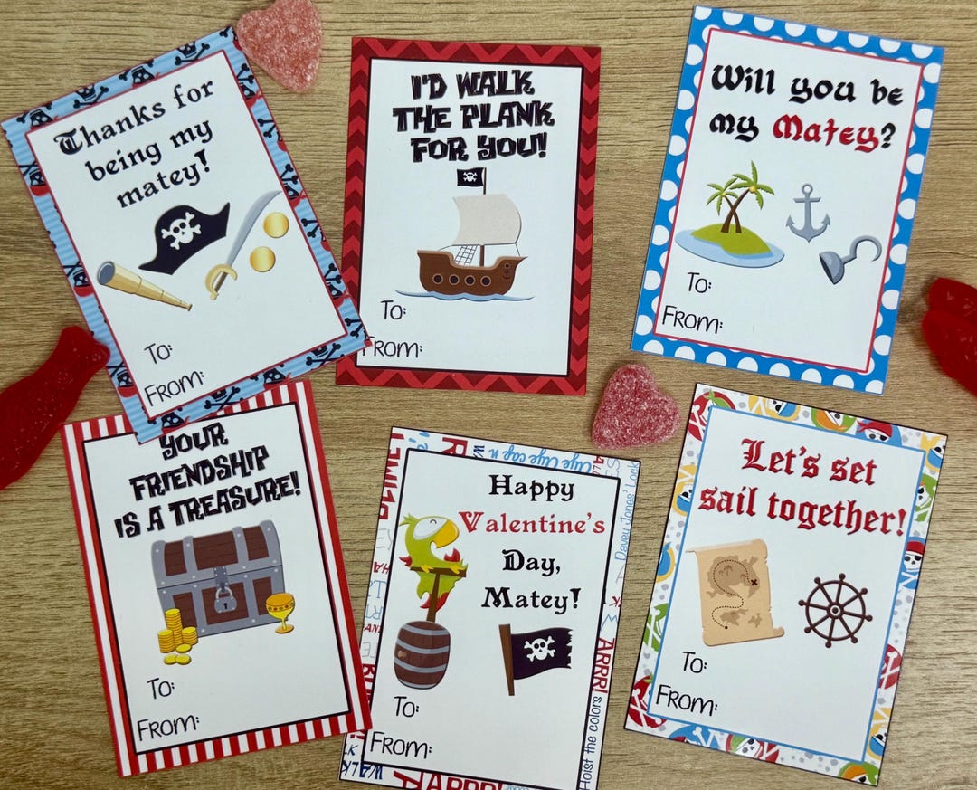 PIRATE VALENTINE CARDS - Boy's Valentines - Diy Valentine's Day Cards ...