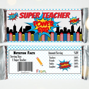 TEACHER CANDY BAR Wrappers - Super Teacher Candy Bar Labels - Teacher ...