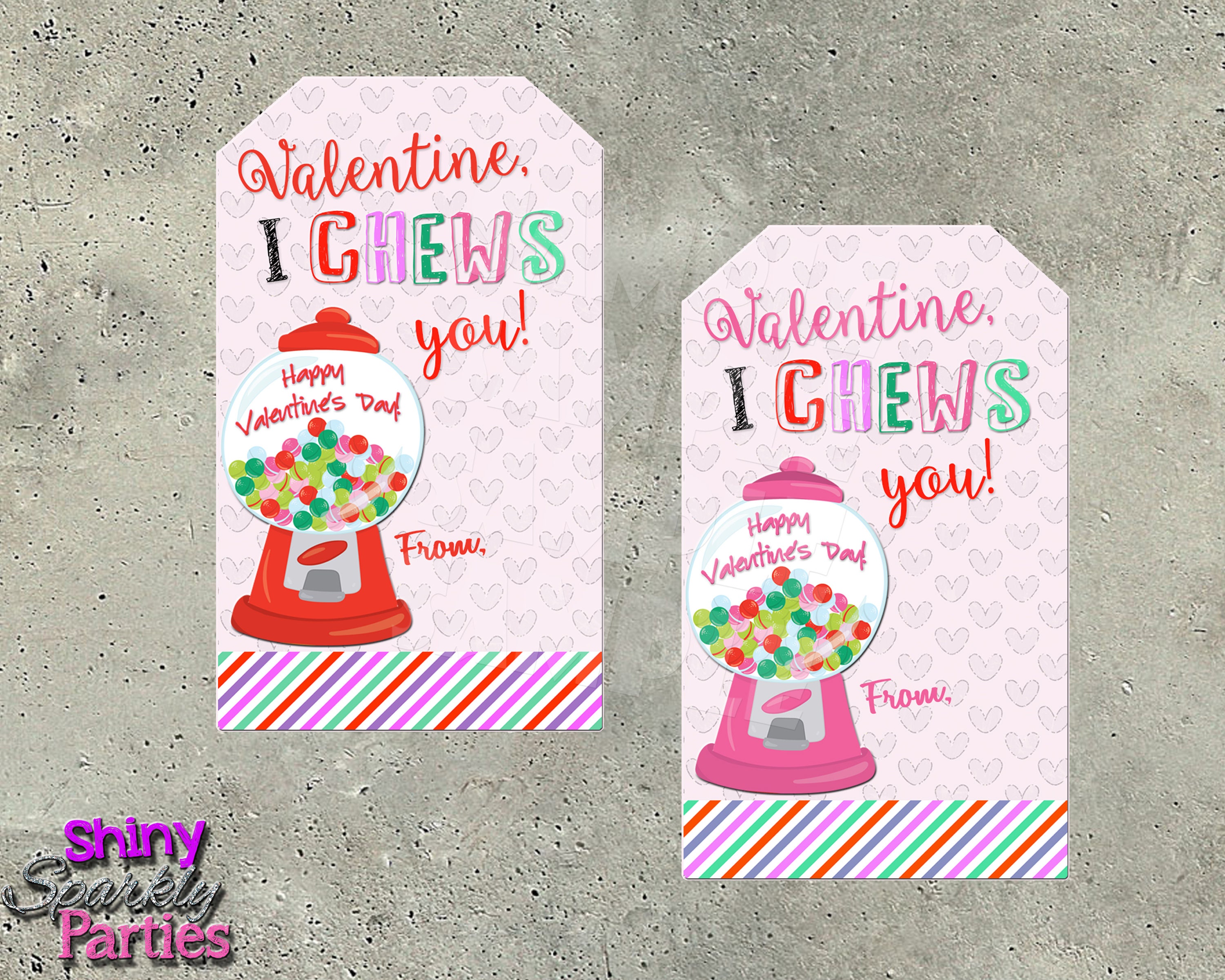 BUBBLE GUM VALENTINE Tags I Chews You Valentine's Day - Etsy