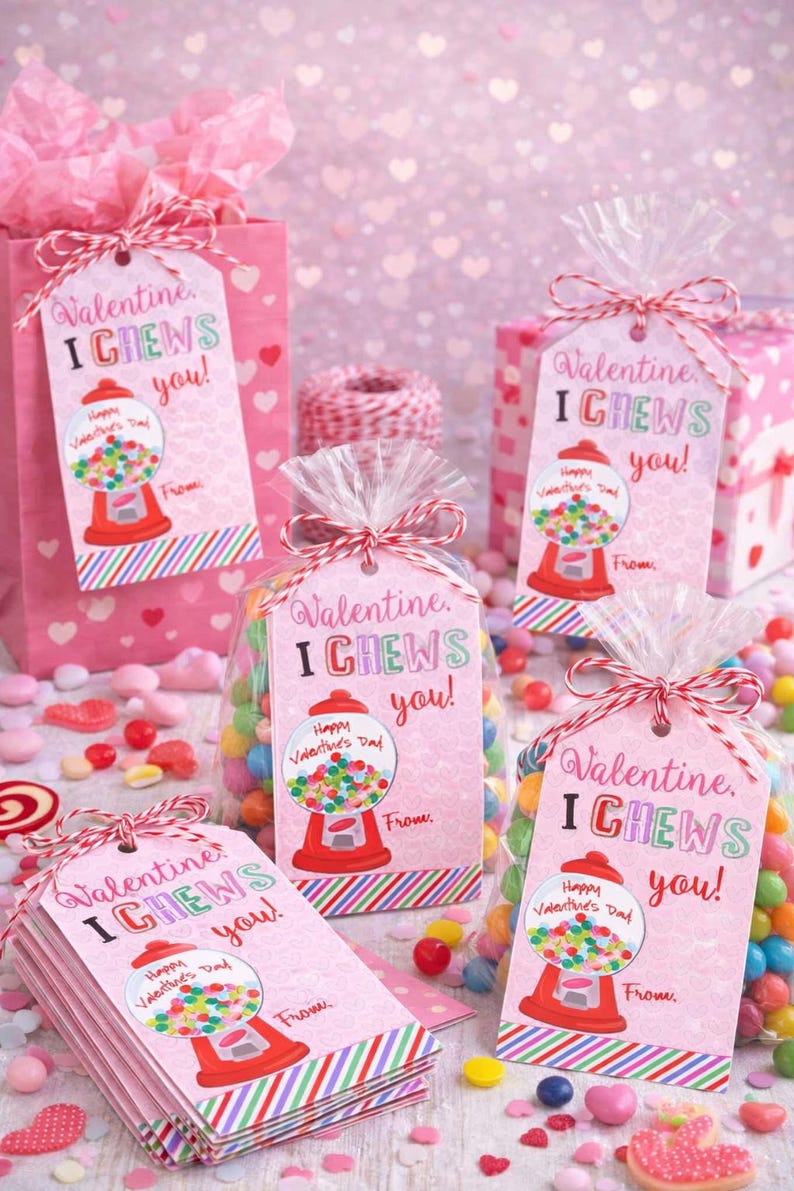 BUBBLE GUM VALENTINE Tags, I Chews You Valentine's Day Tags, Gumball ...