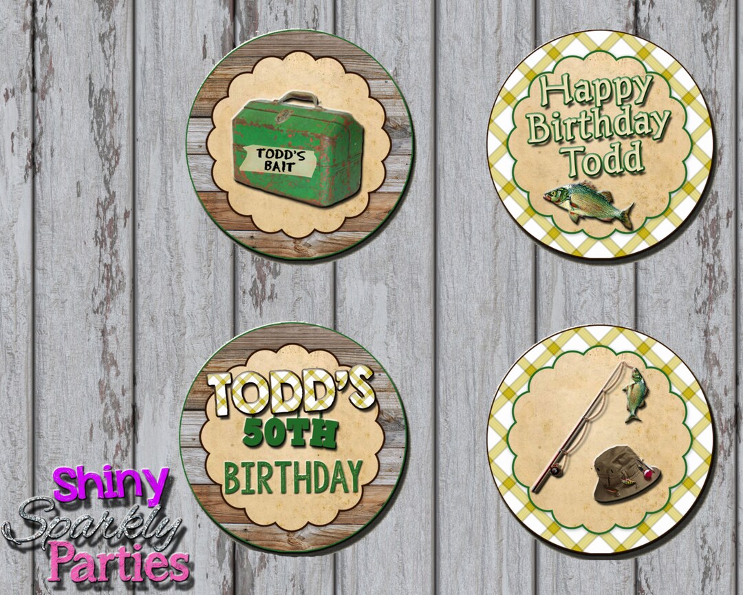 FISHING CUPCAKE TOPPERS, Fishing Party Circles, Fisherman Cupcake ...