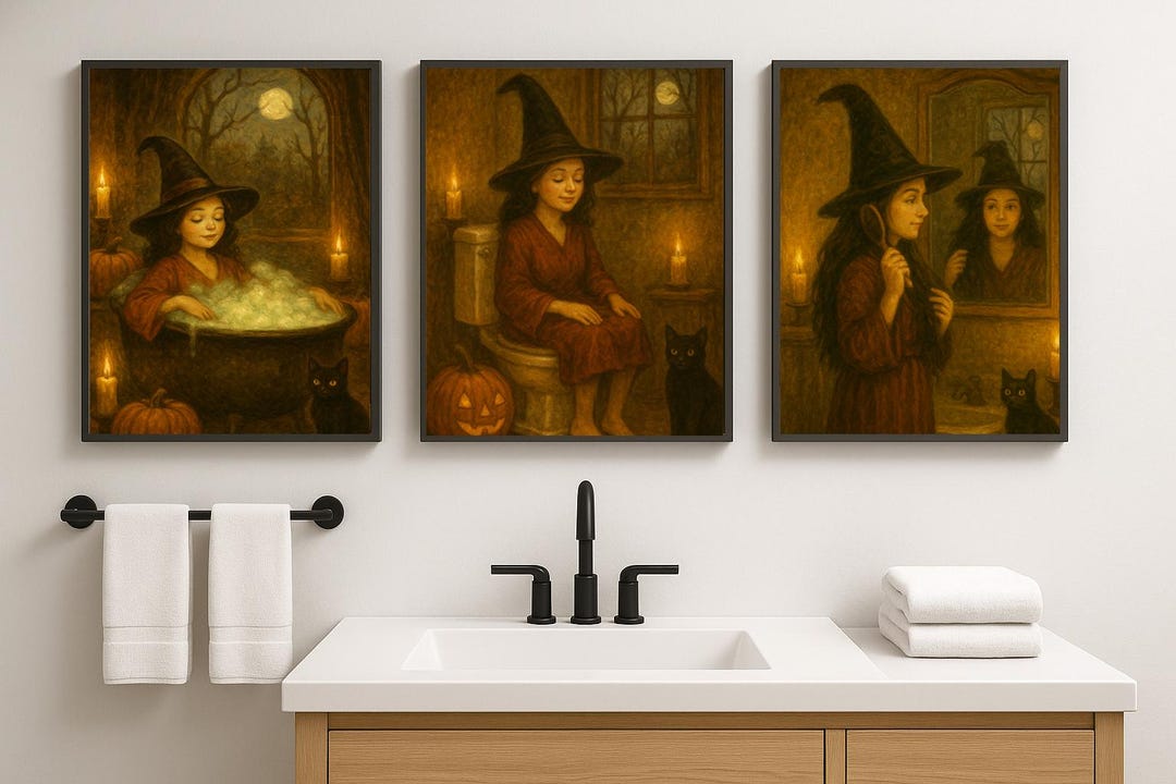 Witch Bathroom Printable Art Set of 3, Fun Witch Prints, Spooky Fall ...