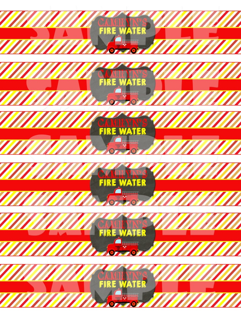 FIRETRUCK WATER Bottle LABELS - Vintage Firetruck Water Labels - Water ...