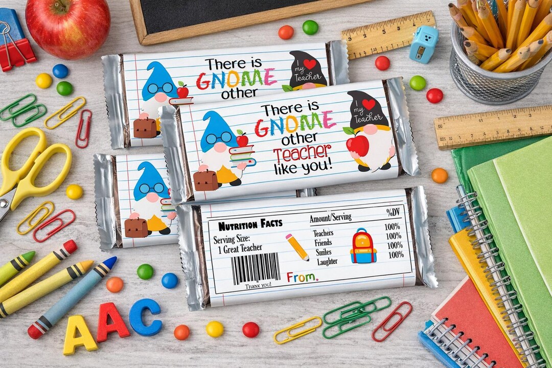 TEACHER CANDY BAR Wrappers - Gnome Candy Bar Labels - Teacher ...